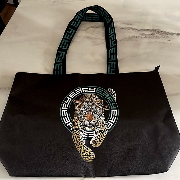 Effy | Bags | Effy Brand Black Canvasnylon Tote Wtiger Logo Nwot | Poshmark